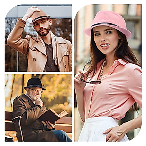 Liitrsh 16 Pcs Short Brim Trilby Hats for Men Women Classic Panama Hats with Belt Summer Hats Vintage Dress Hats for 1920s Party Wedding Accessories, 16 Colors Beach Hats