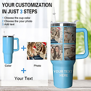 Personalized Gifts Custom Tumbler with Straw 40 Oz Customized Stainless Steel Insulated Travel Cup Add Name,Photo,or Logo,Custom Travel Coffee mug,Personalized Photo Gifts for Women Men