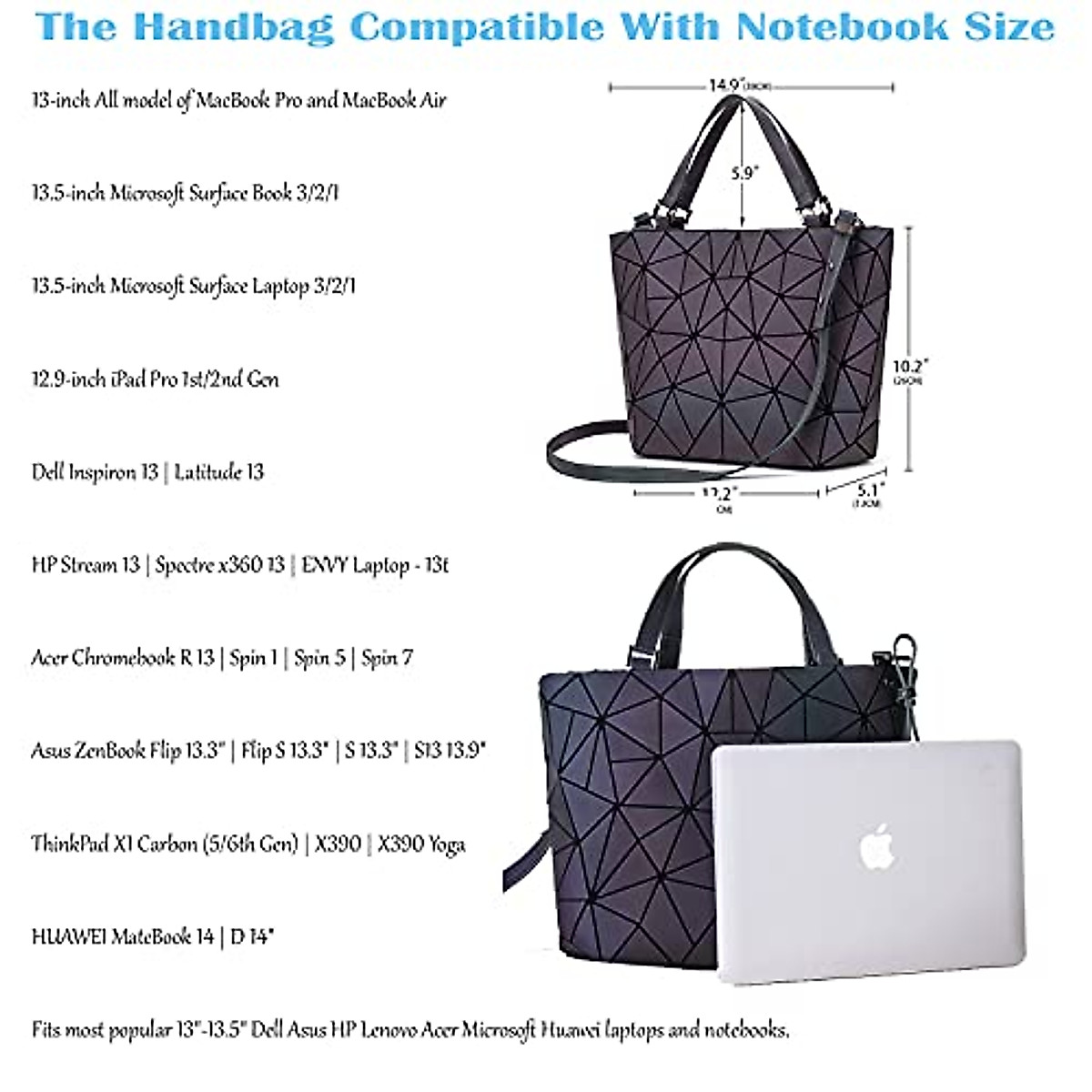 ESOVIO Irregular Geometric Luminous Shoulder Bag And Handbags For Lady Grid Holographic Reflective Purses Totes Shopping Rucksack