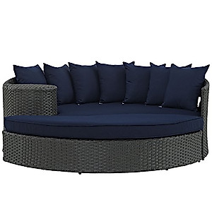 Modway Sojourn Wicker Rattan Outdoor Patio Sunbrella Fabric Daybed in Canvas Navy