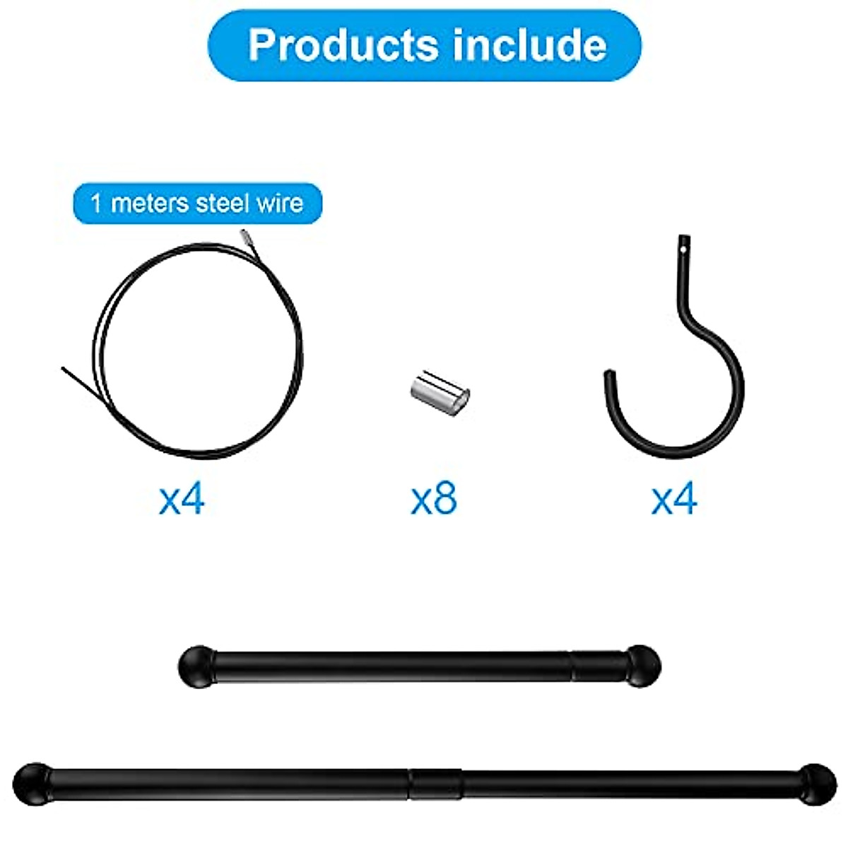 2 Pieces Hanging Closet Rod, Adjustable Width and Height, Clothes Hanging Bar Closet Organizer Rod Double Closet Rod Poles for Hanging Clothes Indoor Outdoor Closet Space-Saving (Black)