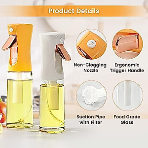 Oil Sprayer for Cooking, 220ml olive oil spray bottle, Oil mister spray for Air Fryer, Baking, Salad Dressings, Grilling (Glass Bottle, 220ml/7.4 oz) (Yellow)