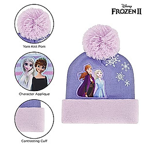 Disney Frozen Winter Hat and Kids Gloves Set, Elsa and Anna Beanie for Ages, Dark Purple, Little Girl Age 4-7