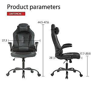 PayLessHere Gaming Chair Desk Chair Gamer Chair Ergonomic Office Chair With Lumbar Support Padded Up Arms Adjustable Headrest Pu Leather High Back Office Chair Gamer Chair For Adults Women Men (Black)