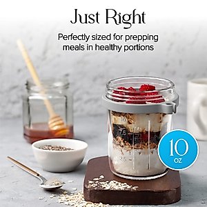 Overnight Oats Containers With Lid And Spoons | Mason Jars For Overnight Oats, Milk, Cereal| Small Containers with Lids | 10 OZ Each | Oatmeal Container | Includes Instructions & Recipes (Grey & Grey)