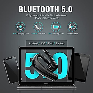 Unipows Bluetooth Headset, Bluetooth Earpiece 16 Hours Talktime with CVC8.0 Noise Cancelling Mic Mute Key Hands-Free Earphones for Cell Phones PC Laptop Business Truck Driver Office Call Center Skype
