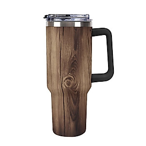 WYUSPGK 40oz Stainless Steel Car Mug, Wood Grain Print Travel Mug, Double-Wall Insulated with Straw, Perfect for Car, Office, Outdoor