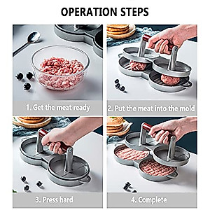 DJ.KEKAO Two at a Time Round Shape Hamburger Press Aluminum Alloy Hamburger Meat Beef Grill Burger Press Food Mold Kichen Tool with 100 Pieces Waxed Papers for Cooking (Two)