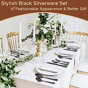 49-Piece Black Silverware Set with Organizer, Stainless Steel Flatware Set with Steak Knives for 8, AIKKIL Cutlery Set for Home Restaurant, Food-Grade Knives Forks and Spoons Silverware Set