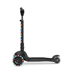 Jetson Scooters - Jupiter Mini 3 Wheel Kick Scooter (Black) - Collapsible Portable Kids Three Wheel Push Scooter - Lightweight Folding Design with High Visibility RGB Light Up LEDs on Stem and Wheels