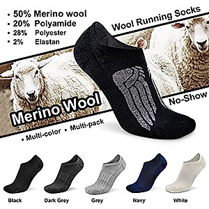 Busy Socks Merino Wool No Show Loafer Athletic Socks Mens, Women's Plus Size Stay Up Wool Ankle No-Show Running Cycling Socks, 3 Pairs, Large, Grey