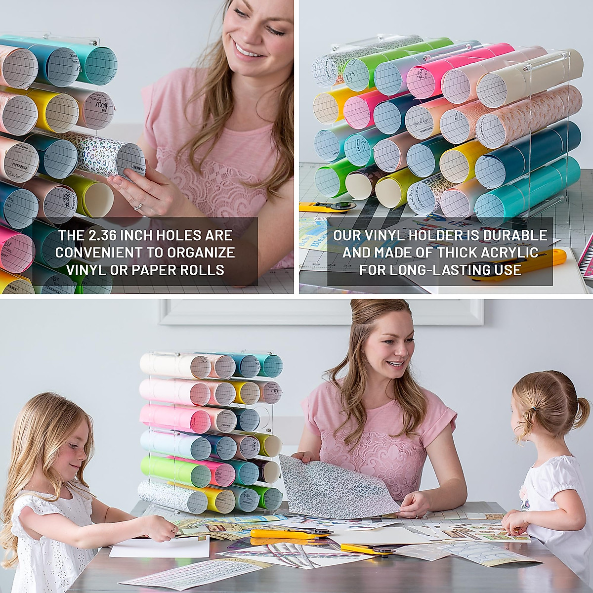 Vinyl Roll Holder with 24 Large Holes - Wide, Sturdy Acrylic Vinyl Storage Organizer - Multifunctional, Easy-to-Assemble Vinyl Roll Storage - Vinyl Organizer Art Rack