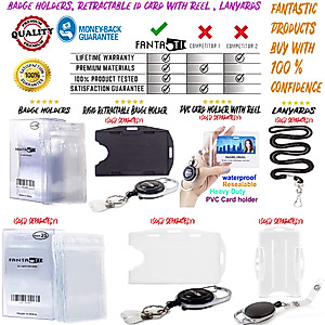 Fanta5tic 50 Pack Extra Thick ID Card Badge Holder, Vertical Hanging Card Holder with Zipper, Type Resealable Bulk Nametag Holders, Clear PVC, Waterproof Sleeve Pouch