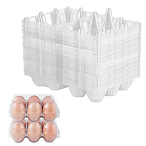 GRRONZEE 100Pack Plastic Egg Cartons Cheap Bulk Half Dozen Clear Empty Egg Cartons for Chicken Eggs, Reusable Egg Carton for Home Ranch Chicken Farm, Commercial Business Market Display, 2x3 Grids, L