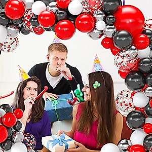Black and Red Balloon Garland Kit Red Black White Metallic Silver Confetti Balloons Arch for Baby Shower Graduation Circus Pirate Birthday Party Decorations