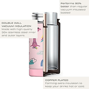 Hippypotamus Kids Water Bottle - Vacuum Insulated Stainless Steel Thermos Bottle With Straw Lid & Soft Spout For Toddlers & Kids - 12 oz (Pink Unicorn)