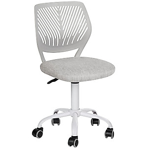 FurnitureR Desk Chair Armless, Study Computer Chair Adjustable Swivel for Student Children Kids, Comfy Cute Home Office Chair Fabric Seating Cushion and Plastic Low-Back with Rolling Wheels, Grey