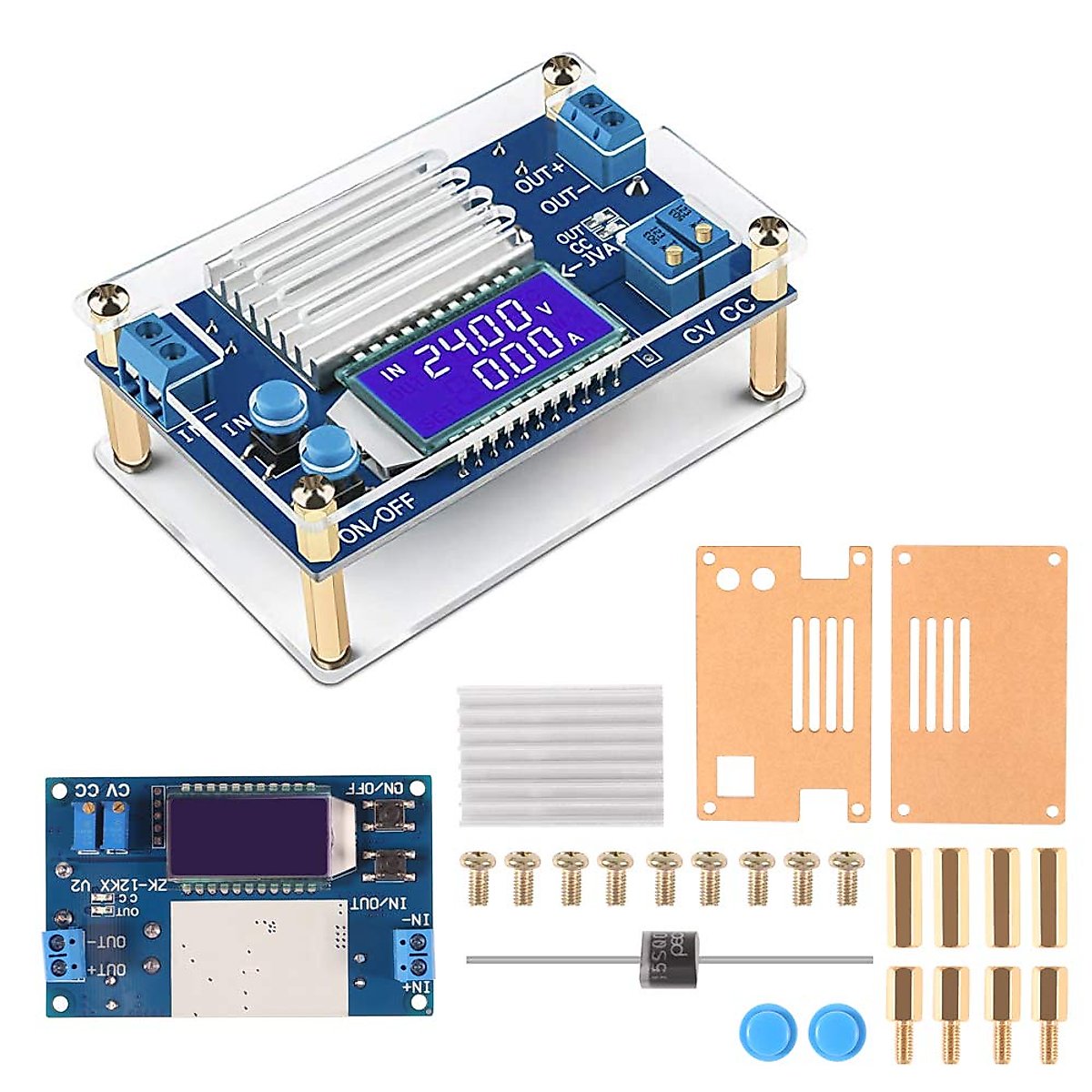 2 Pack Adjustable Voltage Regulator，AITRIP DC to DC 5.3V-32V to 1.2V-32V 12V Power Supply Module, 12A LCD Step Down Volt Transformer 160W CC CV Buck Converter Reducer
