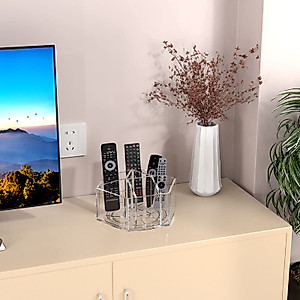 NIUBEE Acrylic Pen Pencil Holder 7 Compartments, Multi-capacity Marker Storage Art Supply Organizer, 360° Rotating Clear Pencil Cup