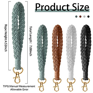 Tuanse Macrame Wristlet Keychain Boho Keychain Women Handmade Braided Keychain Lanyard (Light Green, Brown, White, Black, 4 Pcs)