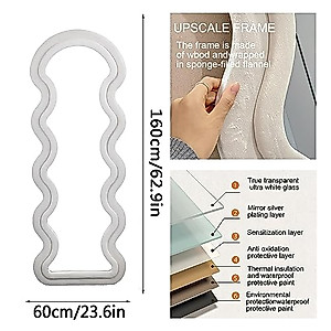 LOVDECORT Irregular Wavy Full Length Mirror, 63" x 24" Shatter-Resistant Selfie Leaner Mirror, Standing Floor Mirror for Hanging & Leaning Against Wall with Velvet Wrapped Wooden Frame(White)