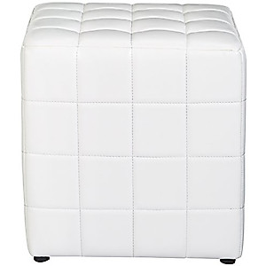 FIRST HILL FHW Altair Square Faux-Leather Ottoman - Moonlight White