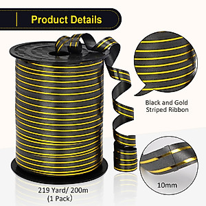 OMISELIO Black and Gold Ribbon, Black Ribbon, Curling Ribbon, Shiny Curling Ribbon for Gift Wrapping, Balloon Ribbon, Balloon String, Curly Ribbon for Halloween, Graduations, Christmas (219 Yard)