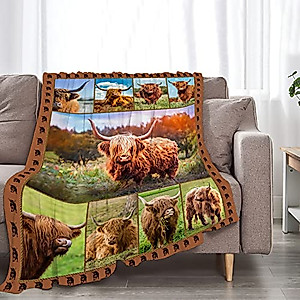 Highland Cow Throw Blanket Highland Cow Animal Plush Blanket Gifts for Girls Women Adults Highland Cattle Fleece Blanket Soft Cozy Warm Cow Blanket Decor for Couch Bed Dorm Sofa 40''X50''