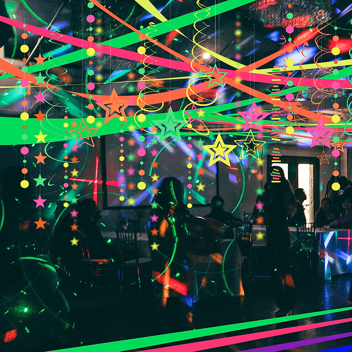 508ft UV Neon Paper Garland Crepe Streamers Glow in The Dark Party Supplies Garland Neon Party Decorations Streamers for Blacklight Reactive Fluorescent Wedding Birthday Party Decorations