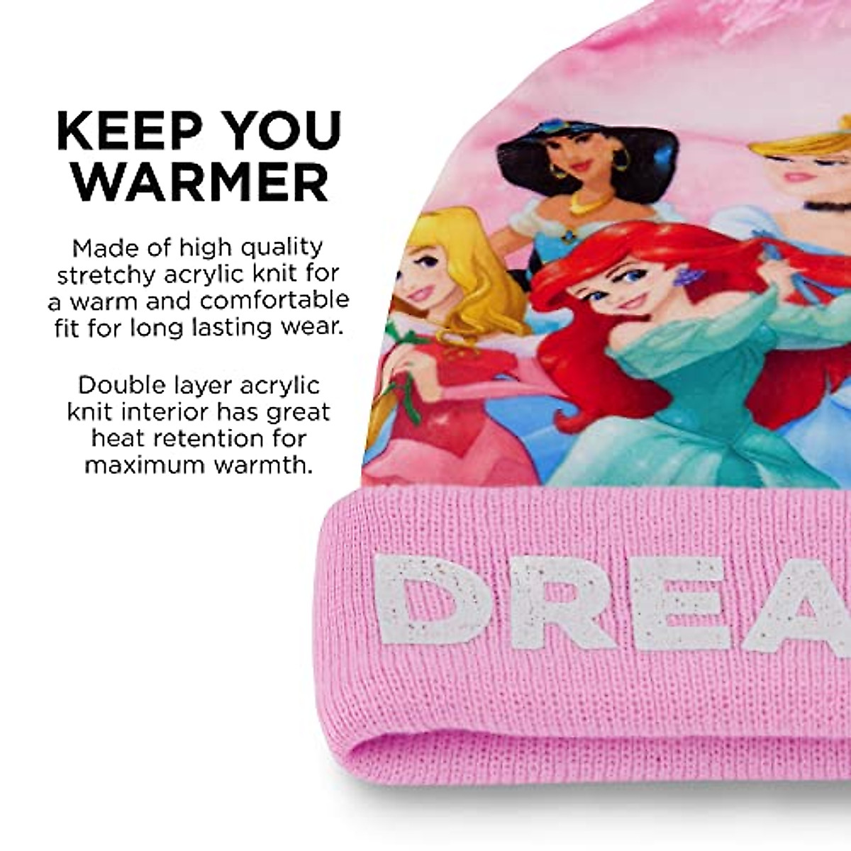 Disney Girls Princess Hat And Kids Gloves Set For Ages 4-7, Pink