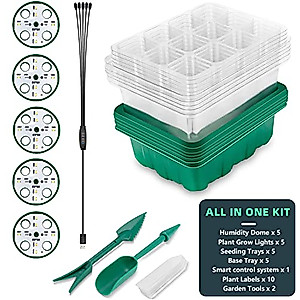 ANTUGLBAR Seed Starter Tray with Grow Light 5 Packs Seedling Starter Trays with Smart Controller Timer, Dimmable, Seed Starting Trays Kit High Humidity Dome Indoor Gardening Plant Germination Trays
