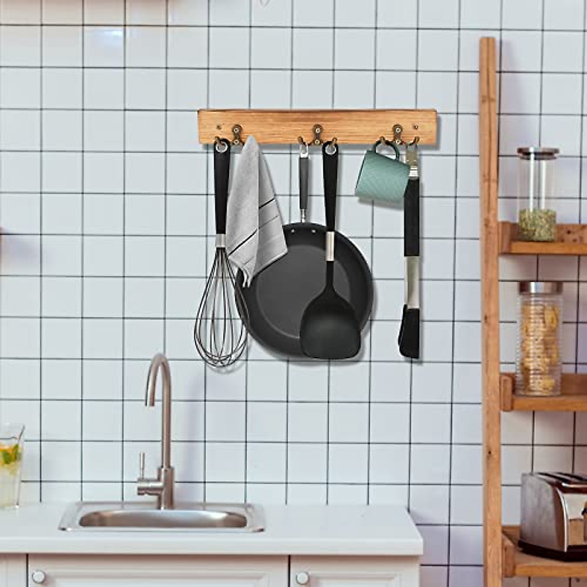 Haominnaqi Solid Wood Coat Rack Wall Mounted - 3 Six Hooks, Fitting Room Wardrobe Coat Door Rear Hook Key Hook Kitchen Bathroom Hook(2pce)