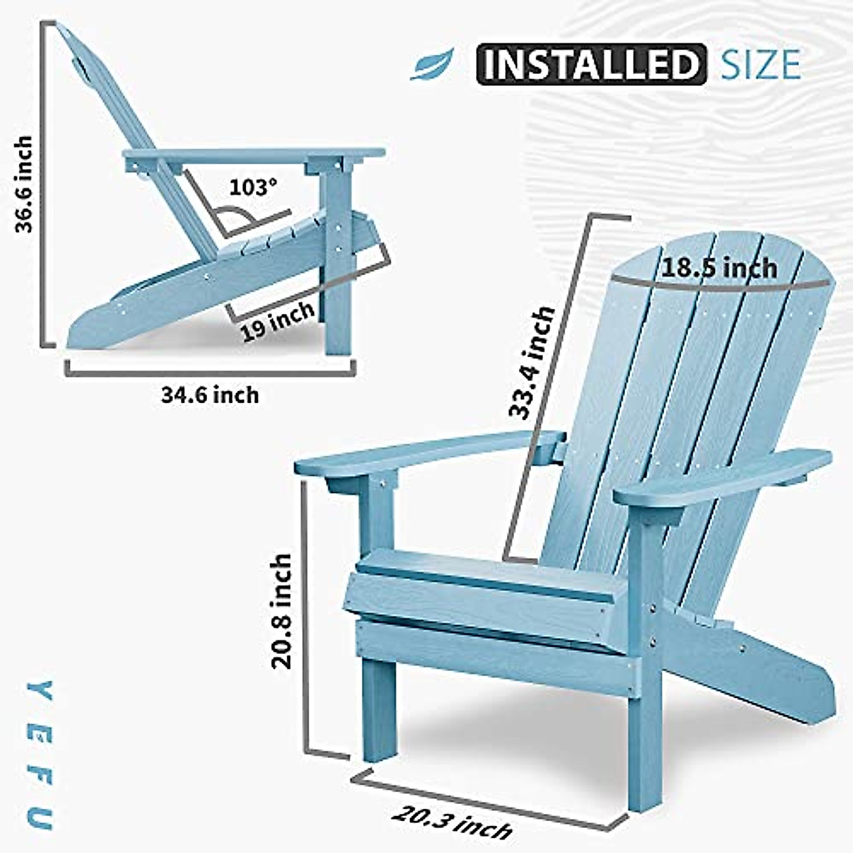 Adirondack Chairs Set of 2 Plastic Weather Resistant, Outdoor Chairs 5 Steps Easy Installation, Like Real Wood, Widely Used in Outdoor, Patio, Fire Pit, Deck, Outside, Garden, Campfire Chairs (Blue)