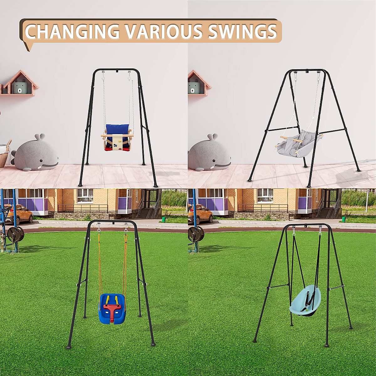 Swing Stand for Kids,Baby Swing Frame, Toddler A-Frame Metal Swing Sets for Backyard, Outdoor Indoor Heavy Duty Swing Set, Fits for Most of The Toddlers Swings