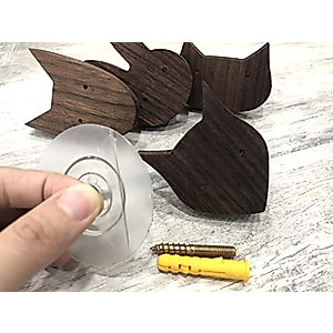 Tsnamay 4 Pack Animal Wood Wall Hooks, Black Walnut Unfinished Solid Wood Coat Hooks Wall Mounted for Hanging Bathroom Towels Clothes Hanger，Pattern Rabbit Cat Dog Fox