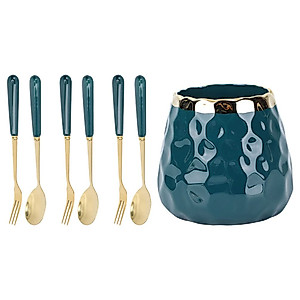 BESTonZON 1 Set Fork Spoon Ceramic Jar Dessert Fork Serving Spoon Utensil Holder for Storage Yogurt Spoons Tabletop Decor Utensil Supply Silverware Kitchen Utensil Phnom Penh Ceramics Coffee