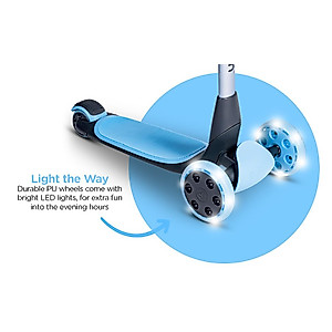 Yvolution Y Glider Nua | Three Wheel Foldable Kick Scooter for Kids with Storage Accessory for Children Ages 3+ Years (Blue)