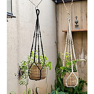 Macrame Plant Hanger Indoor Hanging with Wood Beads Macrame Planters No Tassel for Indoor Outdoor Boho Home Decor 35 Inch (Black,1pc)