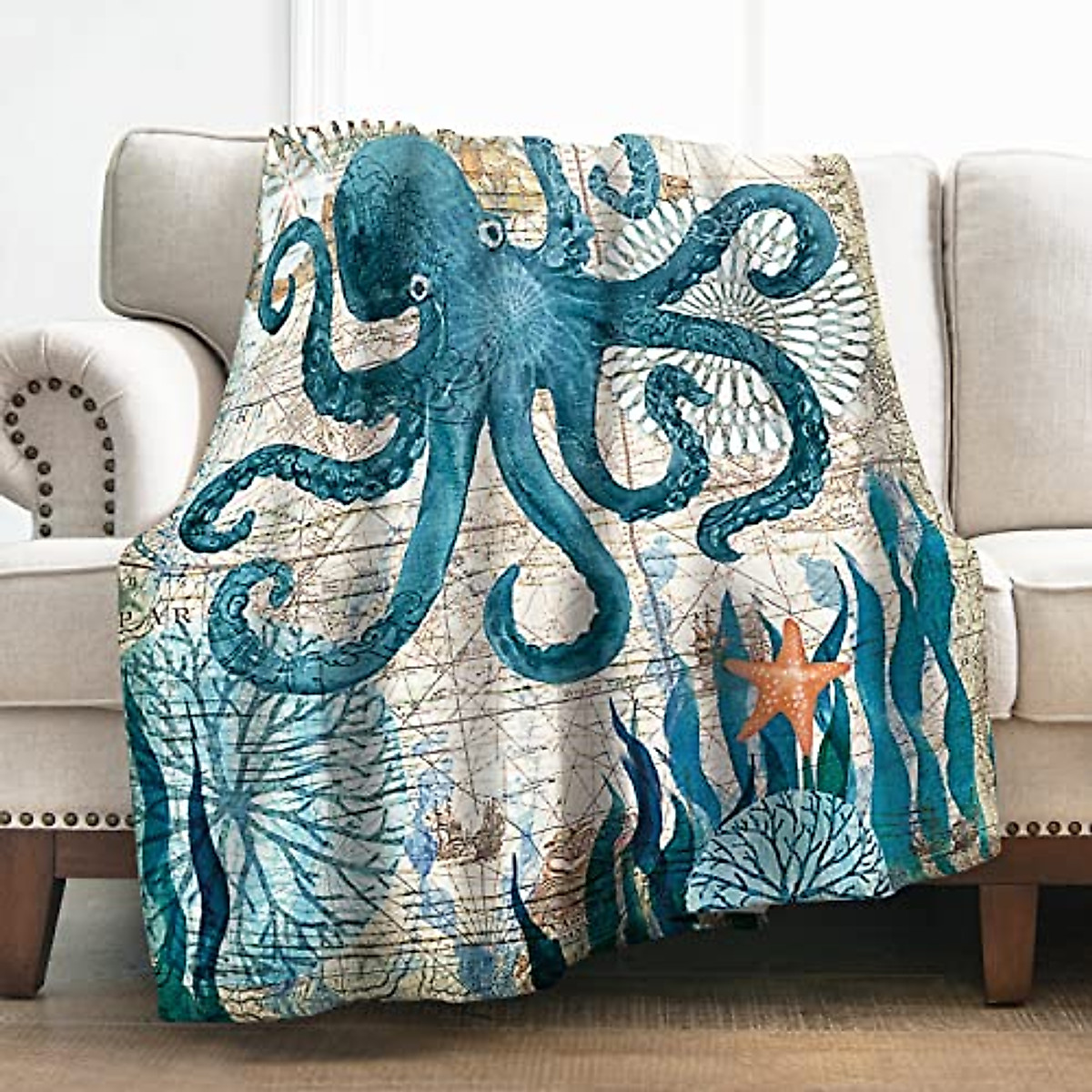 Levens Octopus Blanket Gifts for Women Girls Men, Ocean Animal Decoration for Home Bedroom Living Room Office Dorm, Soft Comfort Lightweight Throw Blankets 50"x60"
