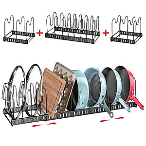 X-cosrack 15 Dividers Pot Pan Lid Rack Bakeware Cupboard Organizer, Expandable, Black