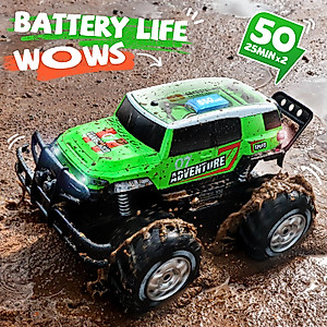 Ruko 1601AMP2 Amphibious Remote Control Car, 1:10 RC Car Toys for Boys, IPX6 Waterproof Monster Truck with Lights for All Terrain, 2 Rechargeable Batteries, Gifts for Kids (Green)