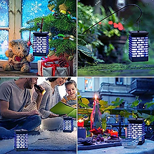 EOYIZW Solar Lantern Lights Outdoor Decor Flame Lights, Upgraded 99LEDs Dancing Flickering Flame Lights, Waterproof LED Lanterns Lights for Decor Garden Patio Pathway Deck Yard Blue-1Pack