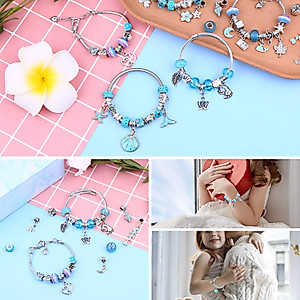 Charm Bracelets Kit for Girls, Flasoo 66 Pcs Jewelry Making Kit with Bracelet Beads, Jewelry Charms, Bracelets for Jewelry Making and DIY Crafts with Blue Gift Box