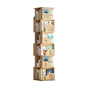 4-tier/5-tier/6-tier Bookshelf 360° Rotating Bookshelf Solid Wood Floor Bookshelves Square Rack Bookcase Modern Bookcase
