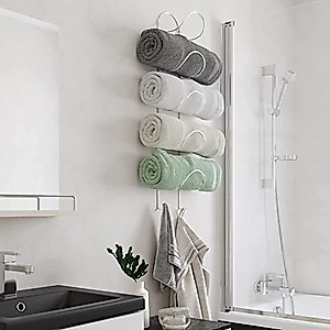 Wallniture Boto Towel Rack Wall Mounted 5 Sectional Bathroom Organizer with Hooks for Hanging Towels, Bathroom Accessories, Metal Chrome