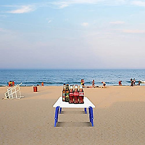 Portable Folding Beach Table for Sand Foldable Adjustable Side Table Desk for Camping Picnic BBQ with Carry Bag, Blue