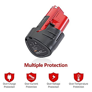 Bonadget 2Pack 3000mAh 12V Battery and Charger Compatible with Mil-Wkee Replacement for 12Volt Battery and Charger Kit 48-11-2401/48-11-2402/48-11-2410/48-11-2411/48-11-2412/48-11-2460