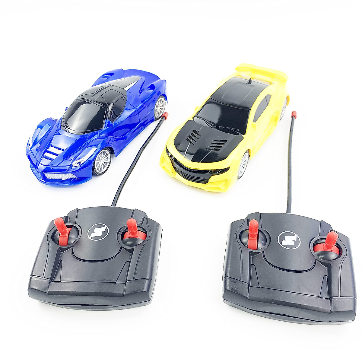 Skidz RC Cars for Kids, Remote Control Toy Car; High Speed Racer Boys Ages 6-7 Years 8-12 4WD Off-Road 1:24 Scale 2 Two Pack R/C Set 27mhz and 49Mhz 4Channel, Full Function (Blue and Yellow)