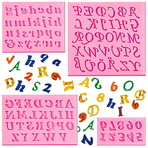 4 Pieces Christmas Letters Silicone Mold Number Silicone Mold Uppercase Letters Silicone Fondant Mold Lowercase Letters Chocolate Mold Handmade Soap Mold Biscuit Ice Cube Tray for Desserts (Pink)