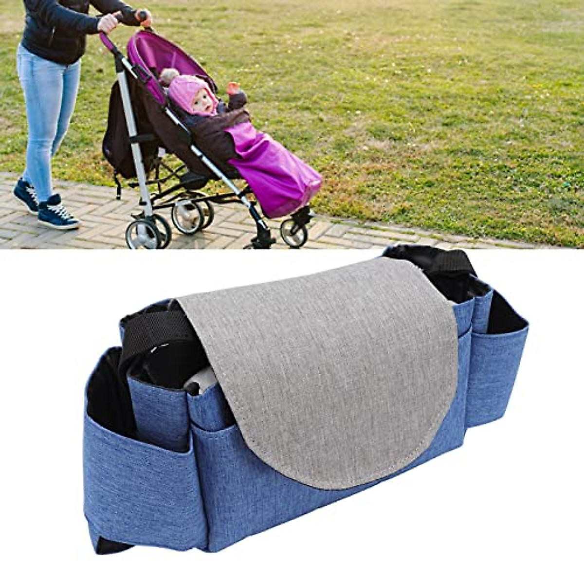 Baby Stroller Bag, Baby Stroller Accessories Bag Reusable Oxford Cloth Stylish Portable Large Capacity for All Strollers(Blue Gray)